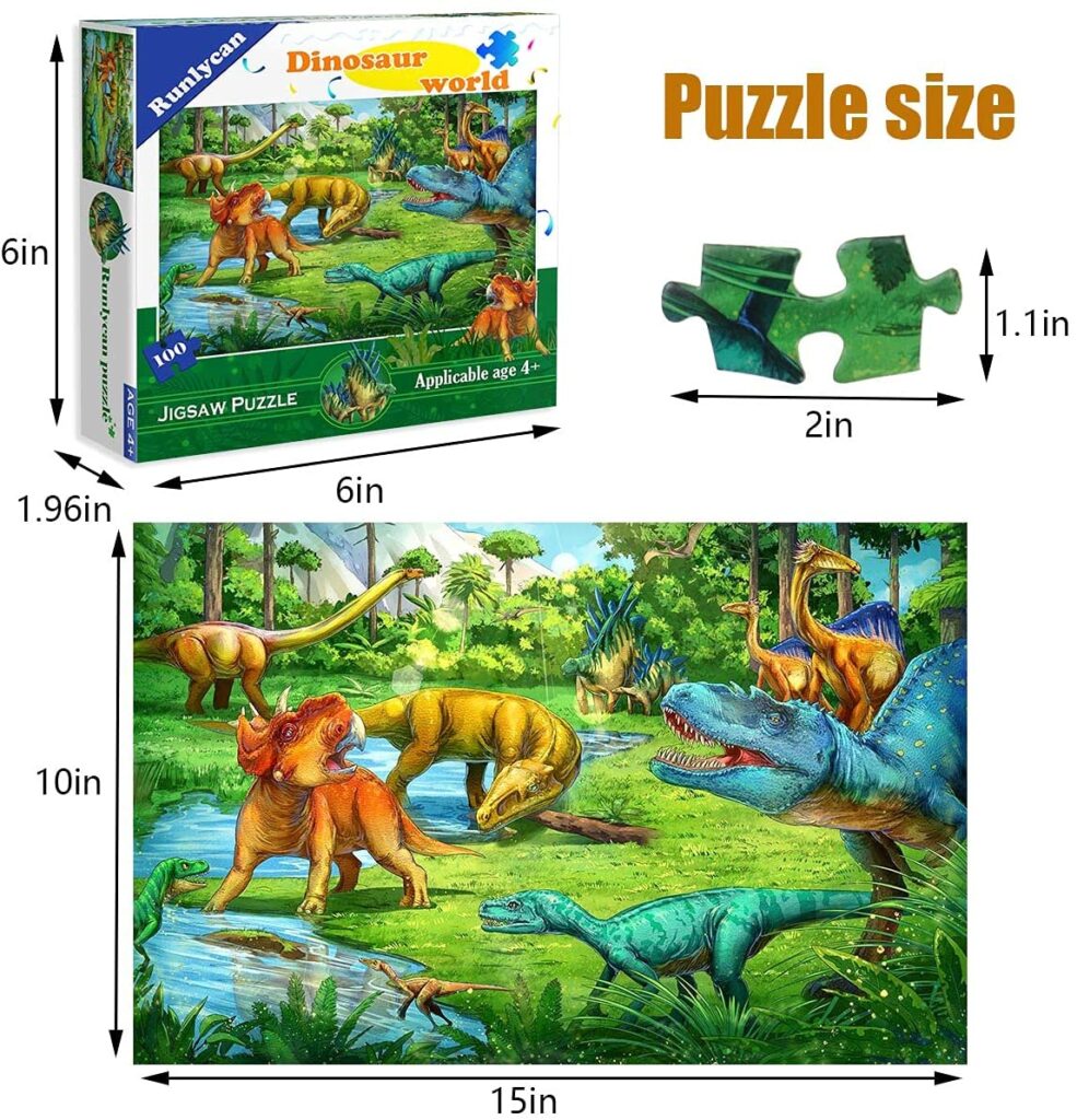 Dinosaurs Jigsaw Puzzle, 100 Kid Sized Pieces - Old Fashioned Toys